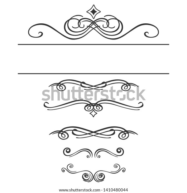 Set of decorative design elements. Hand-drawn curls, header design ...