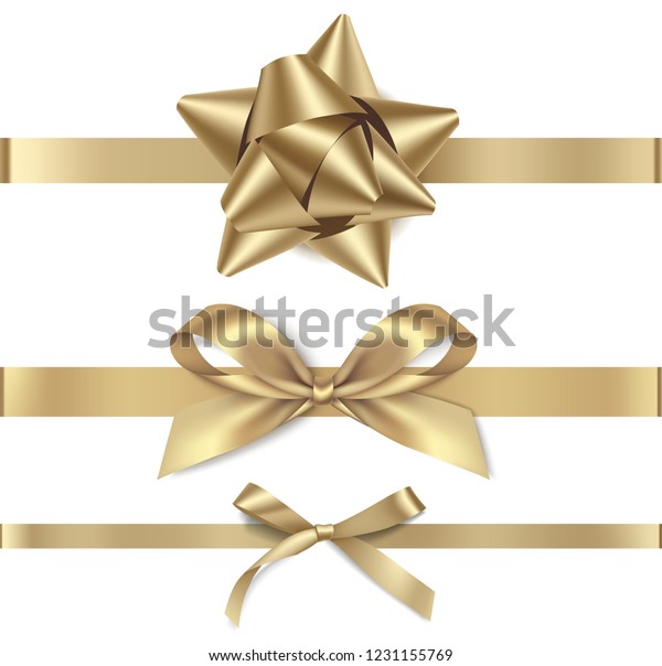 Set Decorative Golden Bows Horizontal Gold Stock Vector (Royalty Free ...