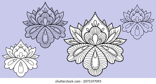 Set Decorative Lotus Flowers Vector Illustration Stock Vector (Royalty ...