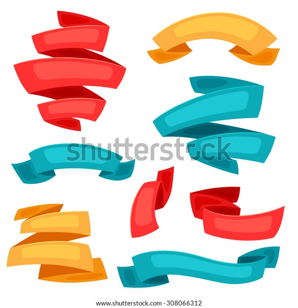 Set Decorative Ribbons Banners Cartoon Style Stock Vector (Royalty Free ...