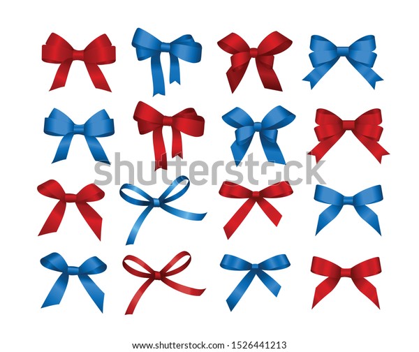 Set Decorative Satin Red Blue Bows Stock Vector (Royalty Free) 1526441213