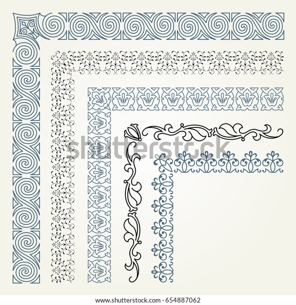 Set Decorative Seamless Ornamental Border Corner Stock Vector (Royalty ...