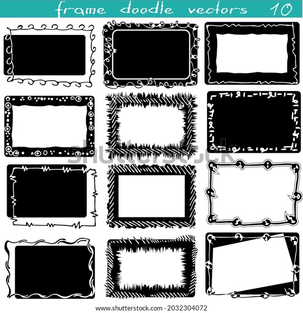 Set Decorative Silhouette Doodle Frames Rectangular Stock Vector ...