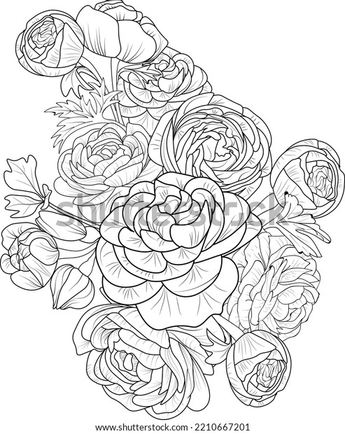 Set Decorative Stylized Outline Dalia Flower Stock Vector (Royalty Free ...