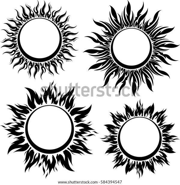 Set Decorative Vector Black Sun Symbols Stock Vector (Royalty Free ...