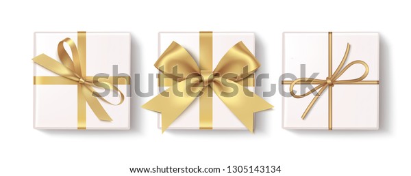 Set Decorative White Gift Boxes Golden Stock Vector (Royalty Free ...