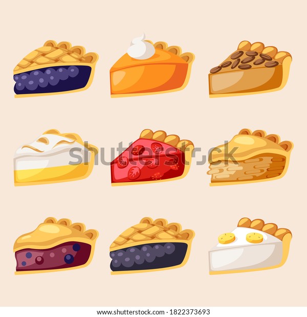 Set Delicious Kinds Pie Illustration Stock Vector (Royalty Free) 1822373693