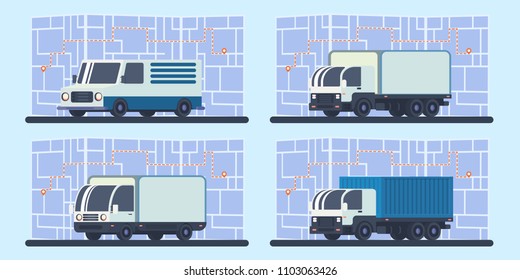 Set Delivery Truck Map Route Transportation Stock Vector (Royalty Free ...