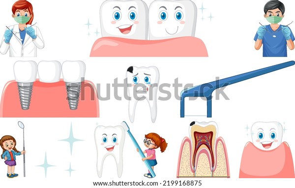 Set Dental Equipments Cartoon Characters Illustration Stock Vector ...