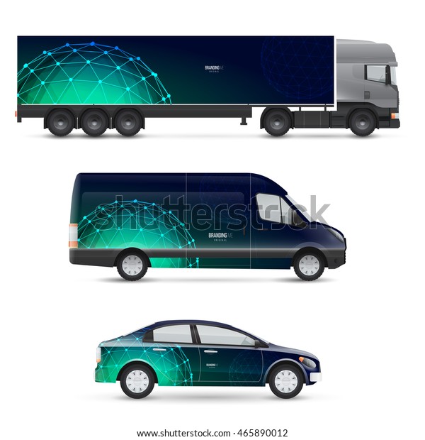 Set of design templates for transport. Mockup of passenger car, bus and ...