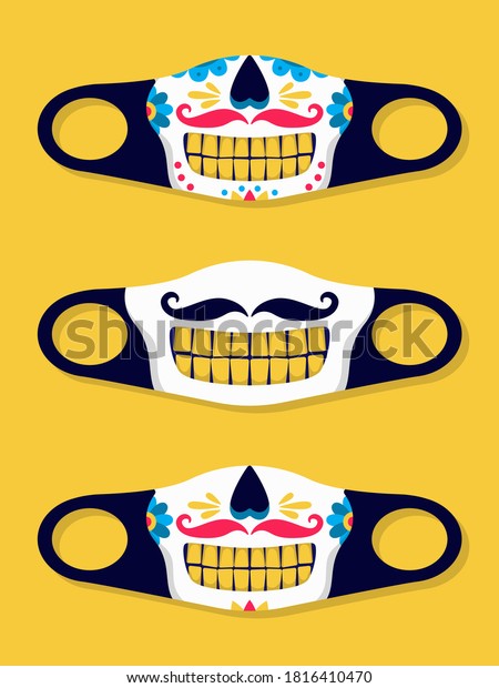 Set Designs Face Masks Skull Day Stock Vector (Royalty Free) 1816410470 ...