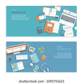 Set Desktop Workplace Banners Backgrounds Documents Stock Vector ...