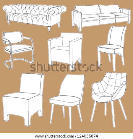 Set Detailed Couch Chair Sofa Outlines Stock Vector (Royalty Free ...