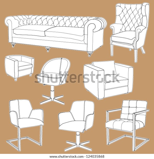 Set Detailed Couch Chair Sofa Outlines Stock Vector (Royalty Free ...