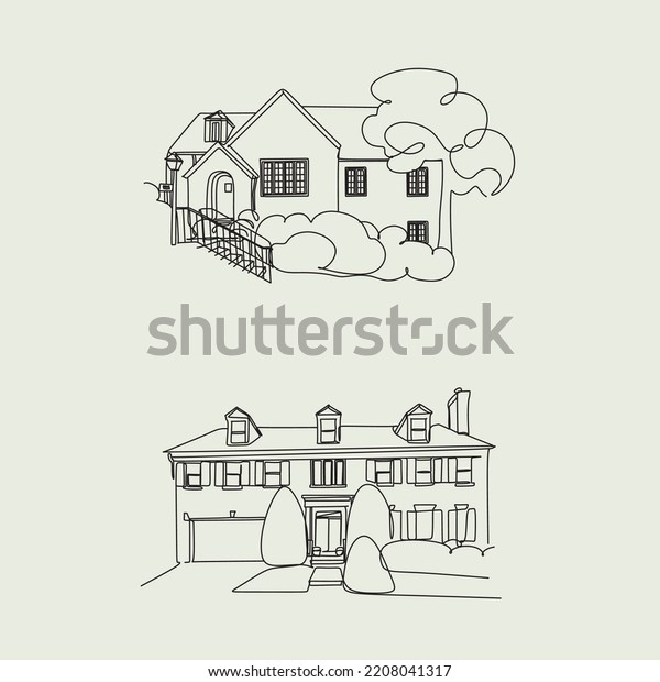 Set Detailed Line House Vector Cottage Stock Vector (Royalty Free ...