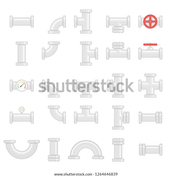 Set Details Pipes Different Types Water 库存矢量图（免版税）1264646839