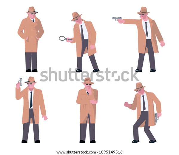Set Detective Characters Different Poses Flat Stock Vector (Royalty ...