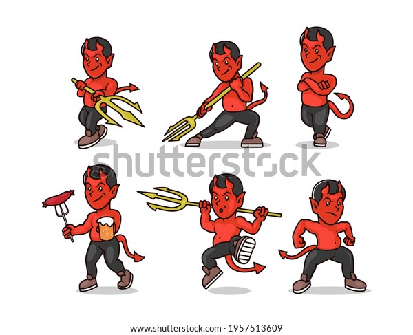 Set Devil Satan Lucifer Mascot Design: เวกเตอร์สต็อก (ปลอดค่าลิขสิทธิ์ ...