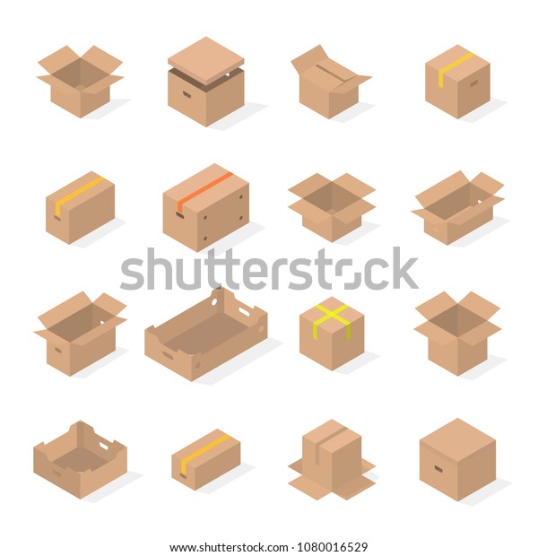 Set Different Cardboard Boxes Isolated On Stock Vector (Royalty Free ...