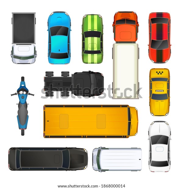 Set Different Cars Top View Isolated Stock Vector (Royalty Free ...
