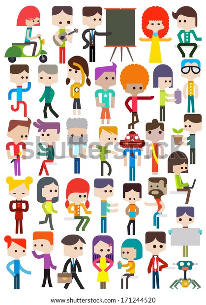 Set Different Cartoon Characters People Vector Stock Vector (Royalty ...