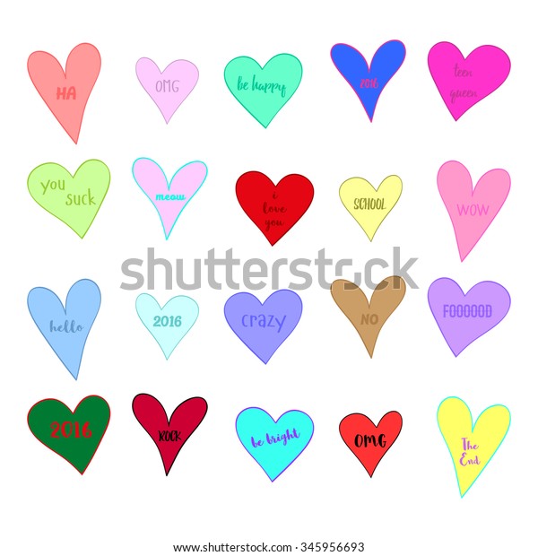 Set Different Colored Hearts Inscriptions Can Stock Vector (Royalty ...