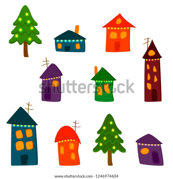 Set Different Colorful Cartoon Style Houses Stock Vector (Royalty Free ...