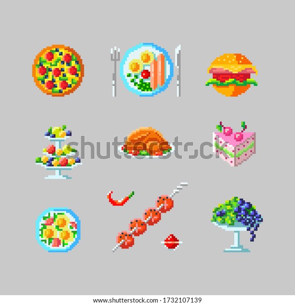 Set Different Dishes Pixel Art Style Stock Vector (Royalty Free ...