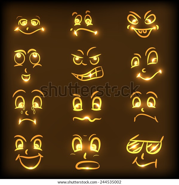 Set Different Facial Expressions Shiny Golden Stock Vector (Royalty ...