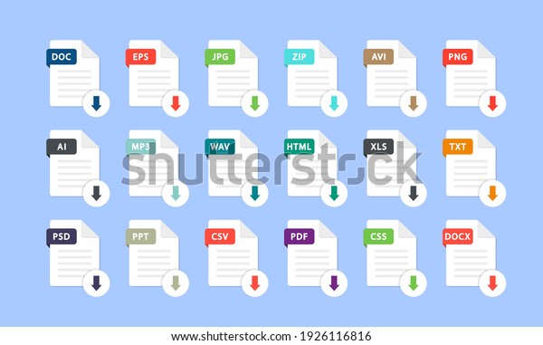 Set Different File Formats Download File Stock Vector (Royalty Free ...