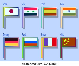 Set Different Flags Countries Located Horizontal Stock Vector (Royalty ...