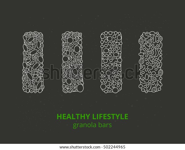Set Different Hand Drawn Outline Granola Stock Vector (Royalty Free ...