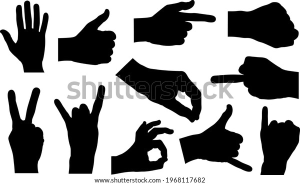 Set Different Hand Signs Silhouettes Stock Vector (Royalty Free ...