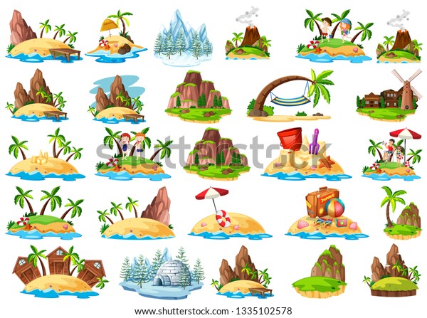 Set Different Island Illustration: เวกเตอร์สต็อก (ปลอดค่าลิขสิทธิ์ ...
