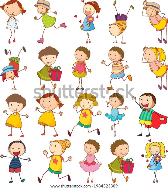 Set Different Kids Doodle Style Illustration Stock Vector (Royalty Free ...