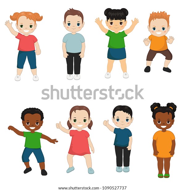 Set Different Kids Isolated On White Stock Vector (Royalty Free) 1090527737