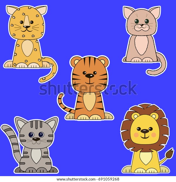 Set Different Kinds Cats Form Stickers Stock Vector (Royalty Free ...