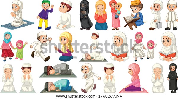 Set Different Muslim People Cartoon Character Stock Vector (Royalty ...