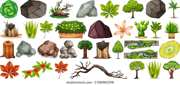 Set Different Nature Isolated On White Stock Vector (Royalty Free ...