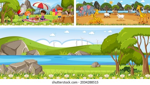 Set Different Outdoor Landscape Scenes Cartoon Stock Vector (Royalty ...