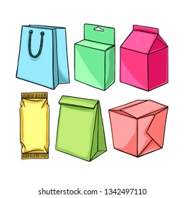 Set Different Packaging Handdrawn Illustration Stock Vector (Royalty ...