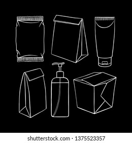 Set Different Packaging Handdrawn Illustration : image vectorielle de ...