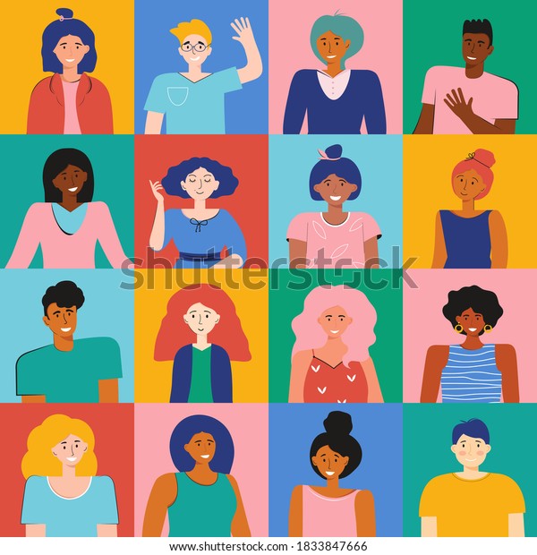 Set different person portrait of big diverse business team ...