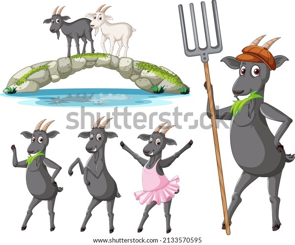 Set Different Poses Goats Cartoon Characters: เวกเตอร์สต็อก (ปลอดค่า ...