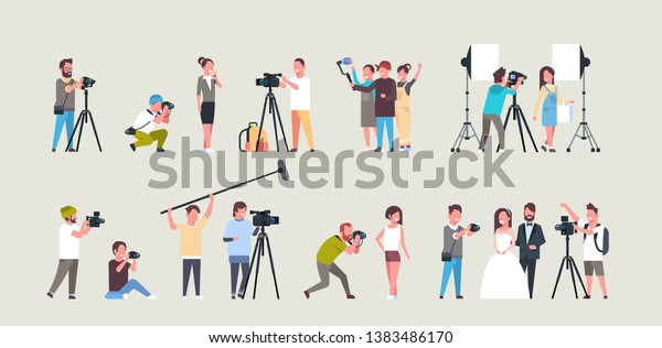 Set Different Poses Photographers Cameramans Using Stock Vector ...