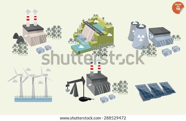set of different power plant, graphics design of different power plant ...