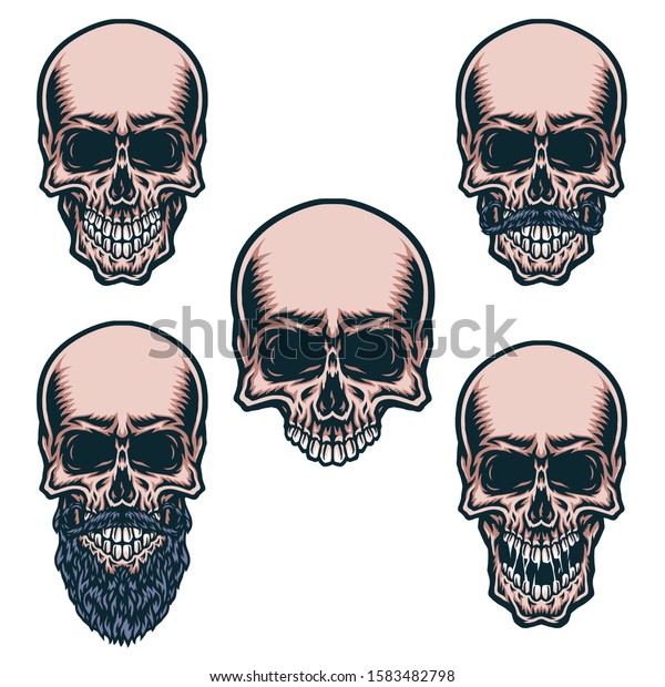 Set Different Skull Characters Hand Drawn 스톡 벡터(로열티 프리) 1583482798 ...