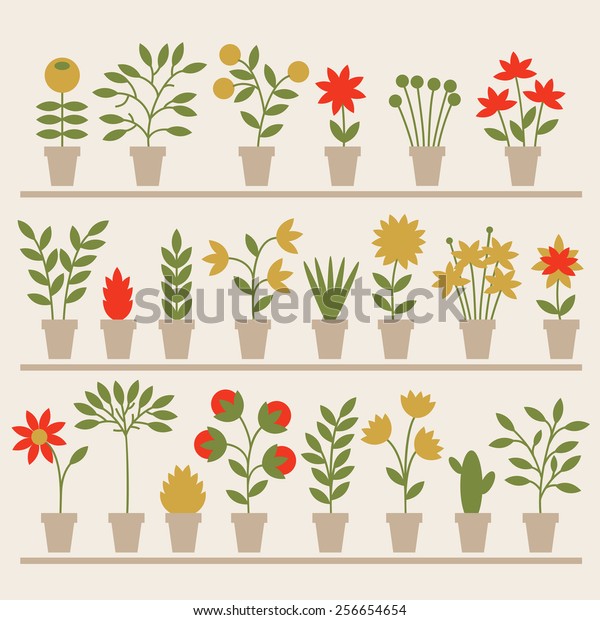 Set Different Spring Flowers Pots Vector Stock Vector (Royalty Free ...