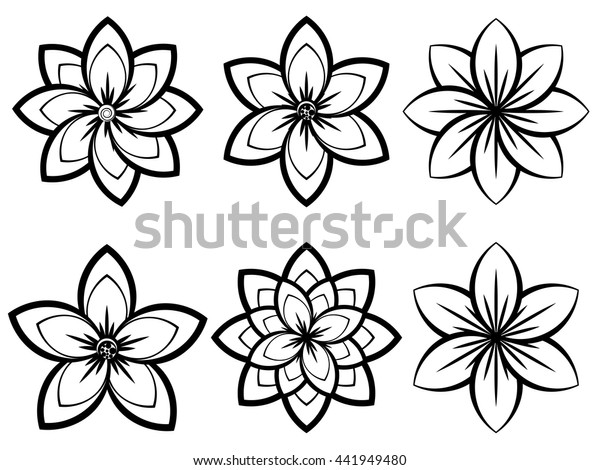 Set Different Stylistic Flowers Black White Stock Vector (Royalty Free ...