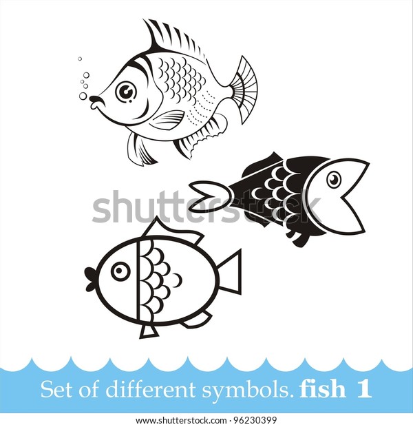 Set Different Symbols Fish Stock Vector (Royalty Free) 96230399 ...